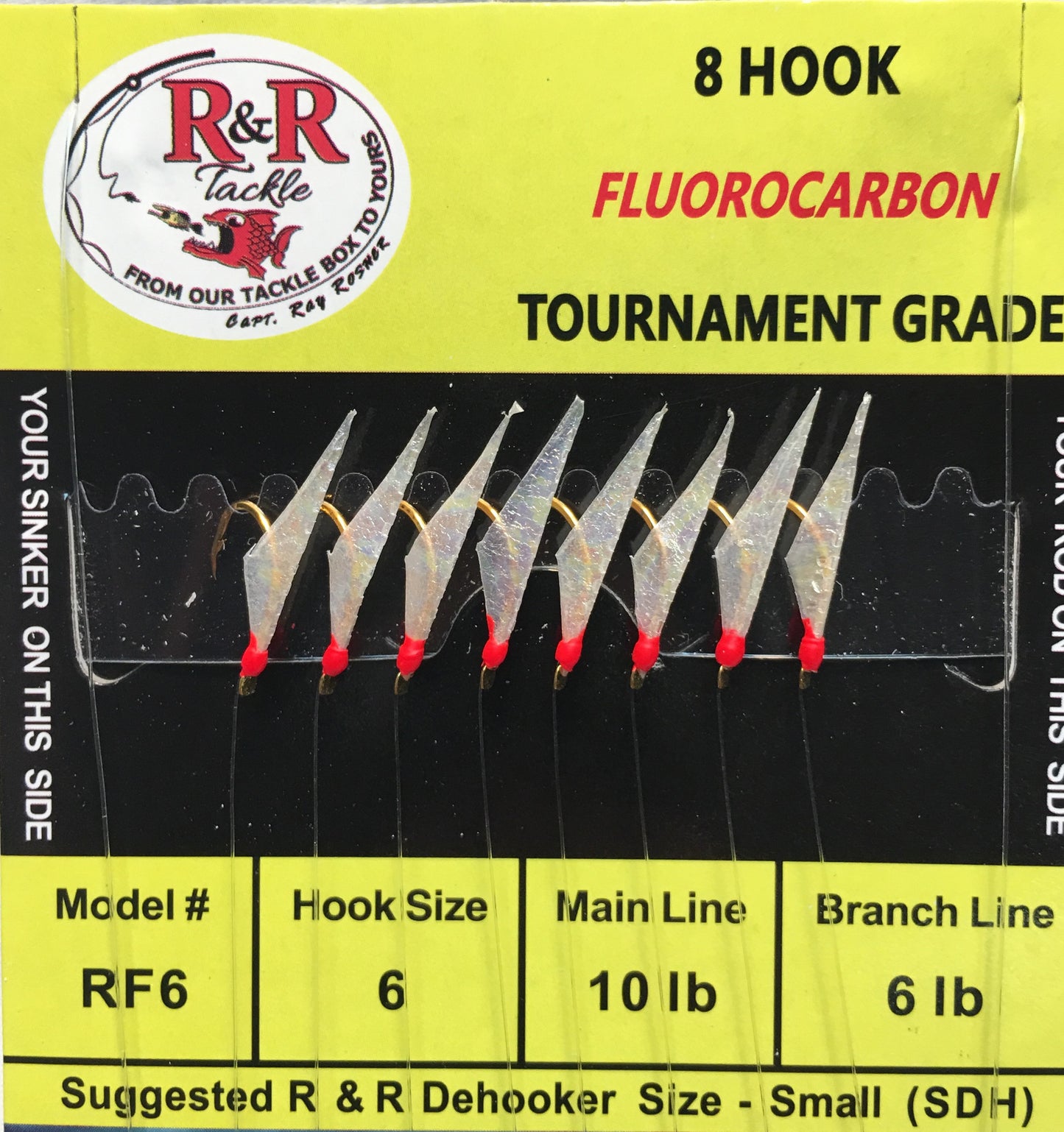 RF Pro Series Fluorocarbon Bait Rigs - 8 hooks with fish skin & red he ...